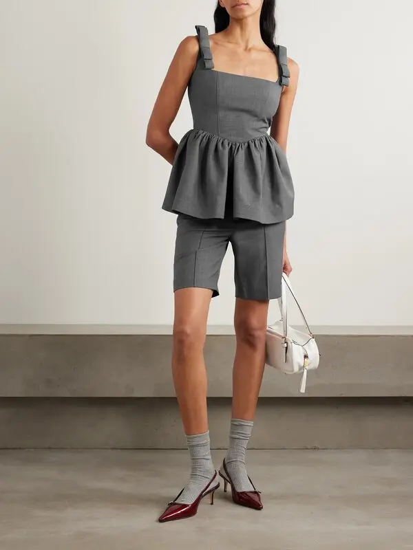 SHUSHU/TONG Bow-detailed Woven Peplum Top