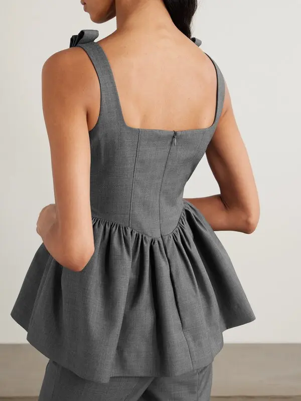 SHUSHU/TONG Bow-detailed Woven Peplum Top