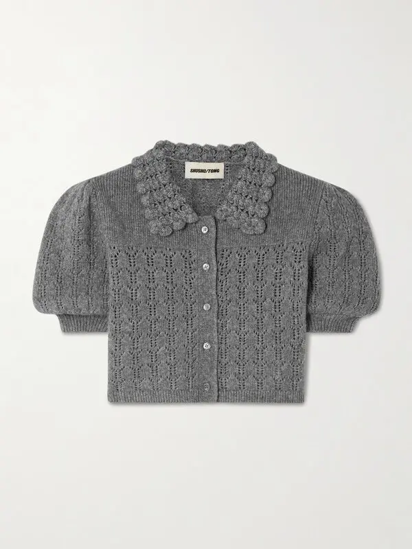 SHUSHU/TONG Cropped Pointelle-knit Wool-blend Cardigan