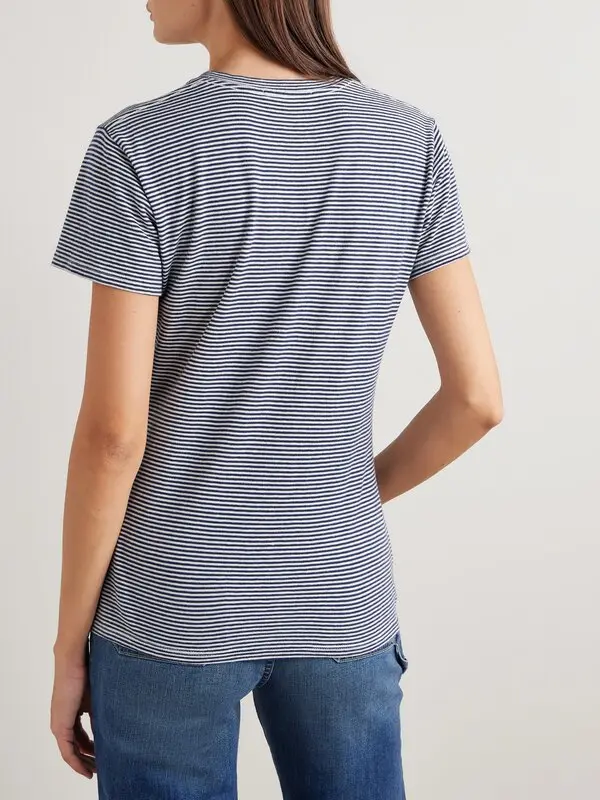 NILI LOTAN Lana Striped Cotton-jersey T-shirt - Blue