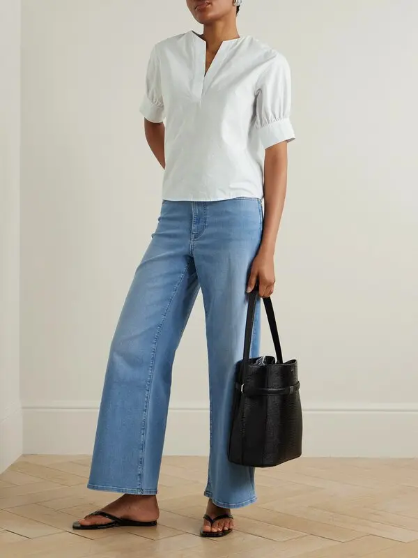 FRAME Pinstriped Cotton And Linen-blend Blouse