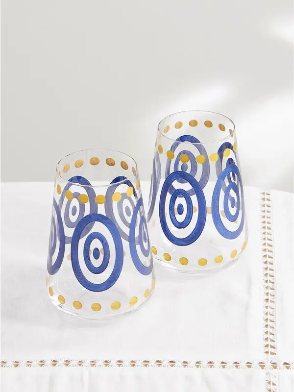 Themis Z Kyklos Set Of Two Painted Water Glasses - Blue