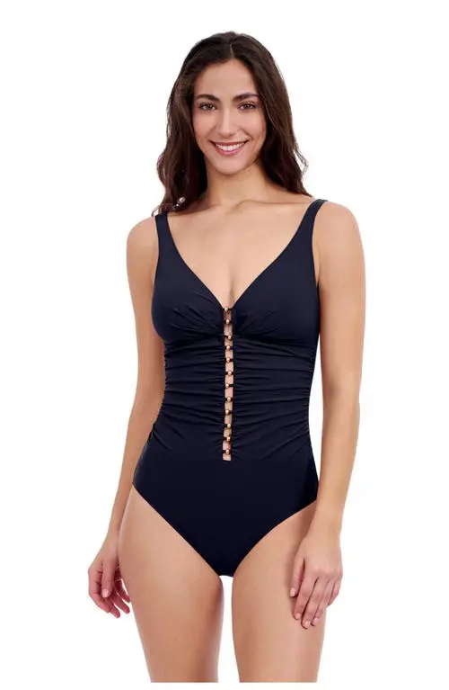 GOTTEX Tutti Frutti D-cup V-neck Gold Beaded One-piece - Black