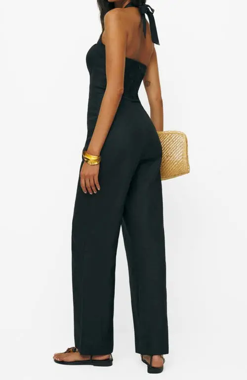 REFORMATION Malika Linen Halter Jumpsuit