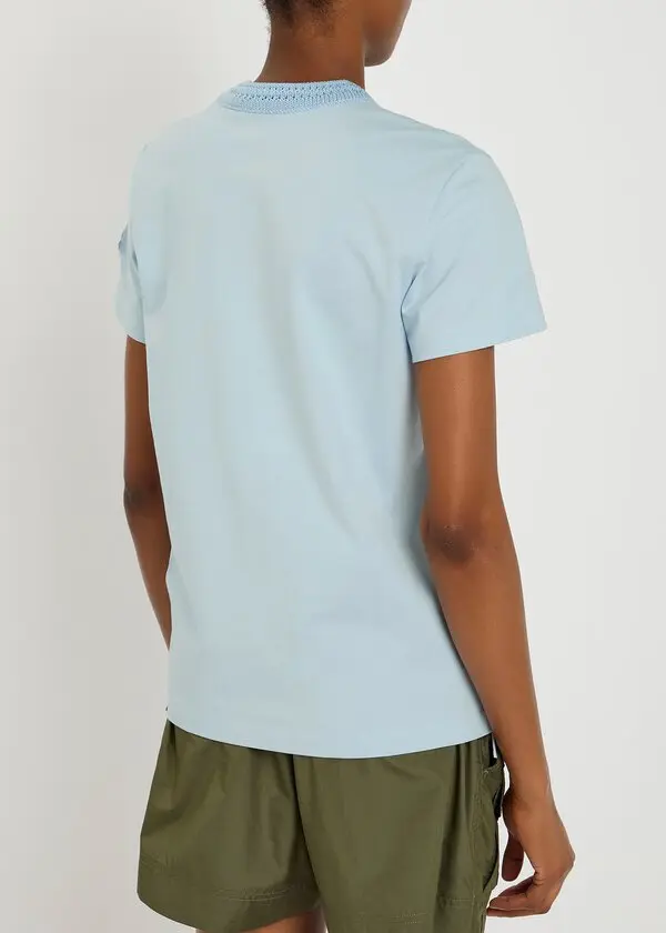 Moncler Woven Crew-neck Cotton T-shirt - Blue Light