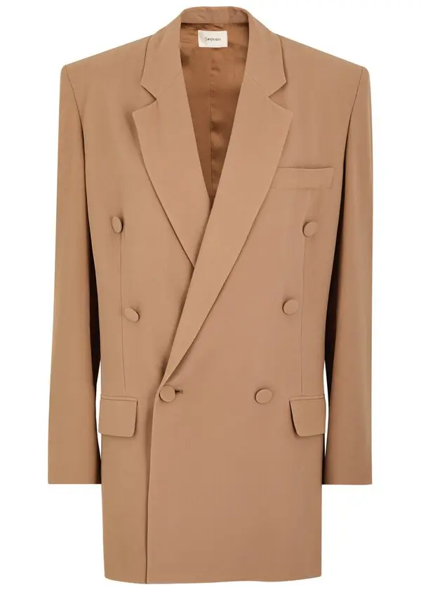 Saint Laurent Oversized Silk-chiffon Blazer - Brown