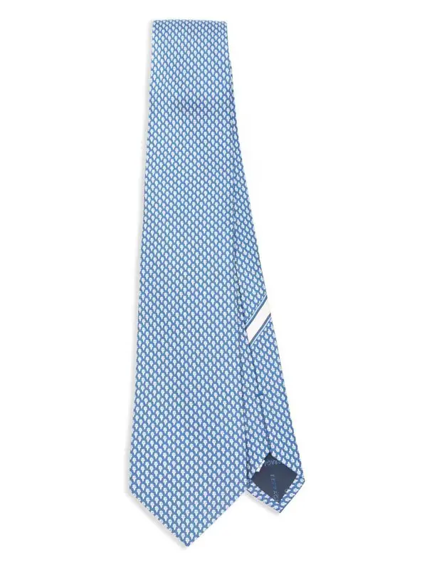 FERRAGAMO Geometric-print Silk Neck Tie - Blue