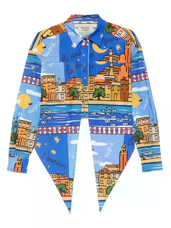 ALESSANDRO ENRIQUEZ Cotton Graphic Print Shirt - Blue