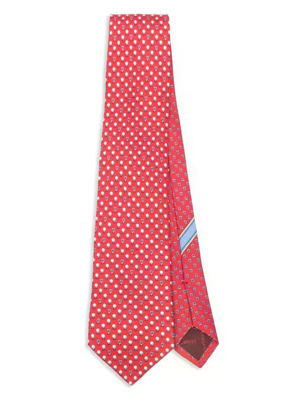 FERRAGAMO Geometric-print Silk Neck Tie - Red