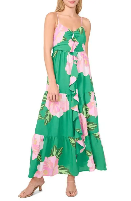 CECE DUPRAZ Floral Ruffle Maxi Sundress