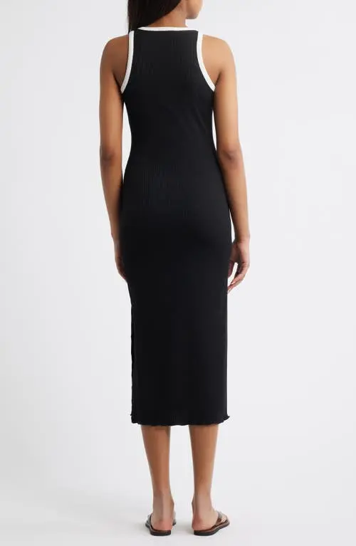 Loveappella Racer Tank Ribbed Midi Dress - Black