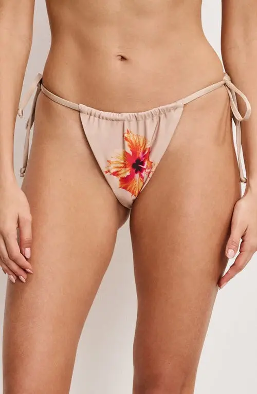 Good American Satin Tiny Ties Bikini Bottom - Champagne Tropical Hibiscus001