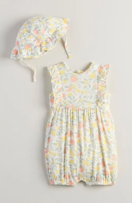 Nordstrom Ruffle Romper And Hat Set - Ivory Egret Citrus Spritz