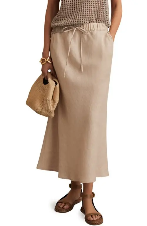 REISS Roxi Drawstring Waist Linen Midi Skirt