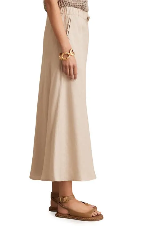 REISS Roxi Drawstring Waist Linen Midi Skirt