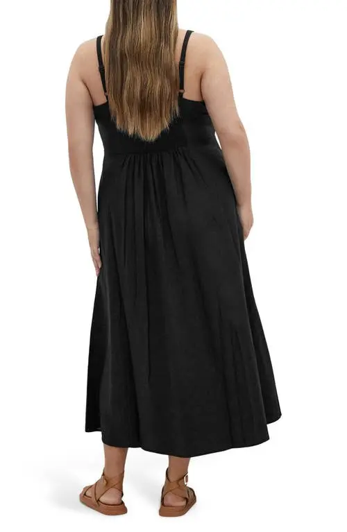 City Chic Elly Square Neck Linen-blend Sundress - Black