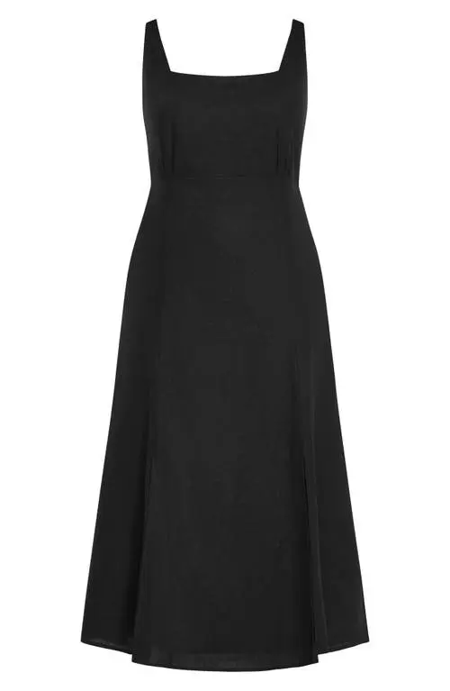 City Chic Elly Square Neck Linen-blend Sundress - Black