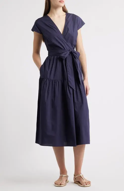 BRAVE+TRUE Wrap Front Tiered Cotton Dress - Navy