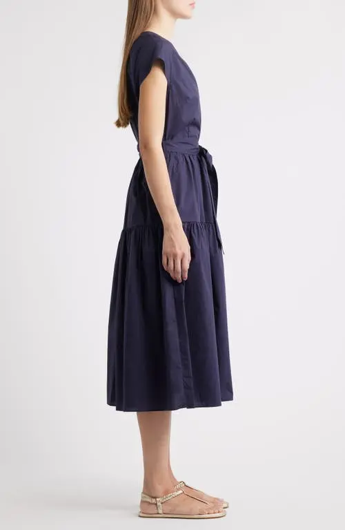 BRAVE+TRUE Wrap Front Tiered Cotton Dress - Navy