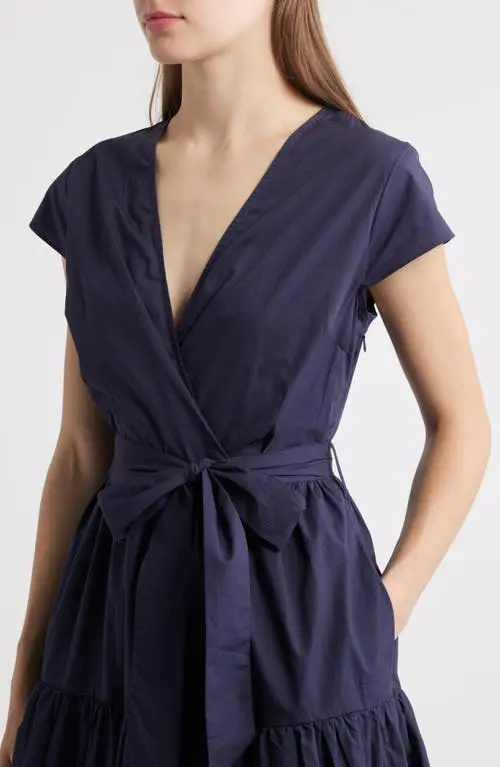 BRAVE+TRUE Wrap Front Tiered Cotton Dress - Navy
