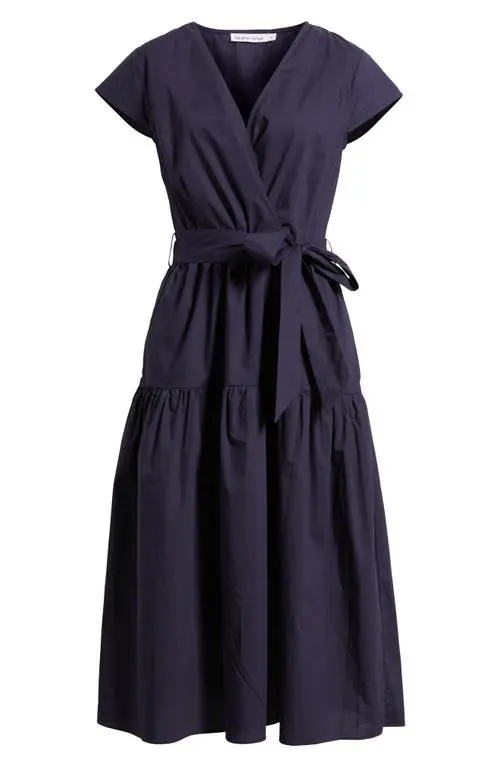 BRAVE+TRUE Wrap Front Tiered Cotton Dress - Navy