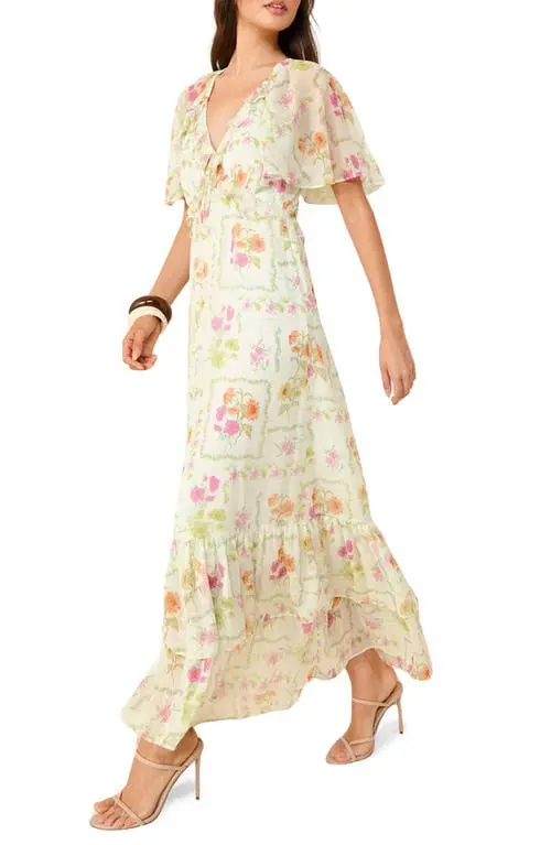 FRIENDS LIKE THESE Printed Ruffle Tiered Chiffon Maxi Dress - Cream