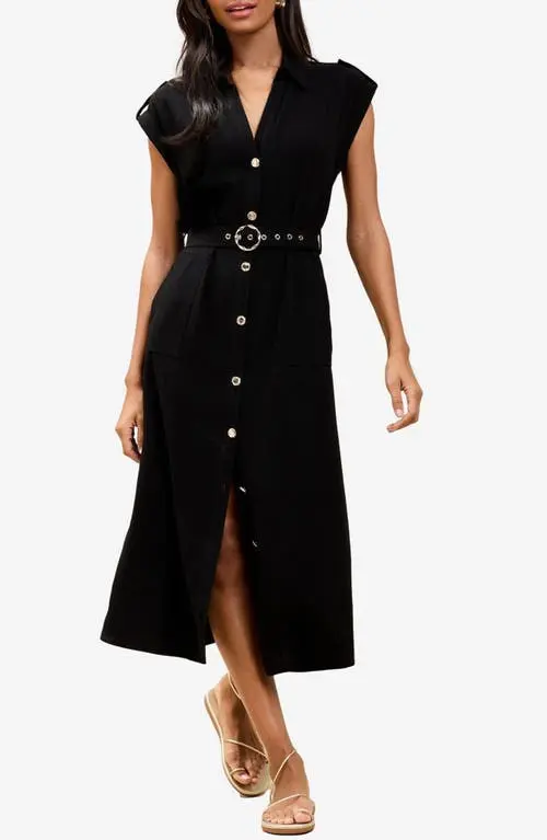 LIPSY Belted Cap-sleeve Shirt Dress