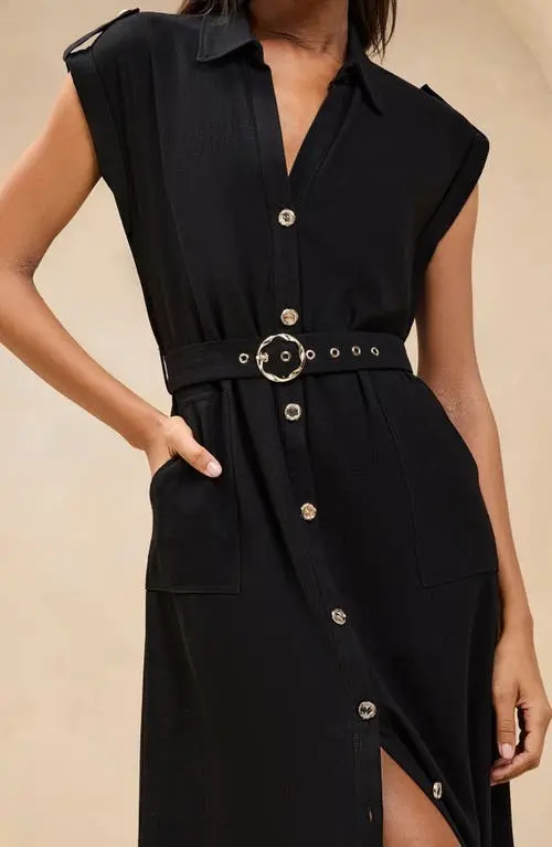 LIPSY Belted Cap-sleeve Shirt Dress