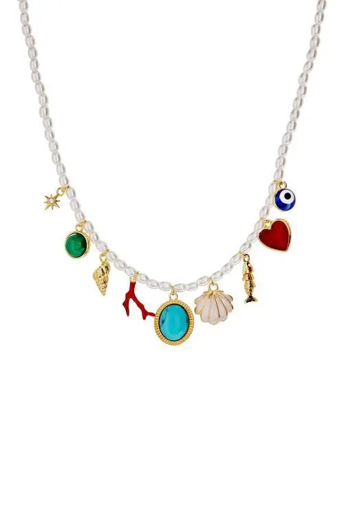 ALEX AND ANI Moonlight Beach Pearl Charm Necklace - Multi