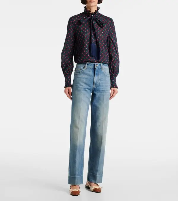 Valentino Garavani Faded Wide-leg Jeans