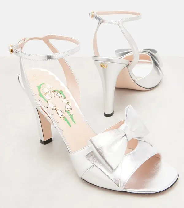 Valentino Garavani Bowow 95 Leather Sandals - Silver