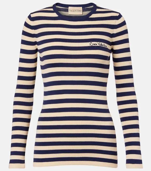 Valentino Garavani Striped Ribbed-knit Cotton Sweater - Multicoloured
