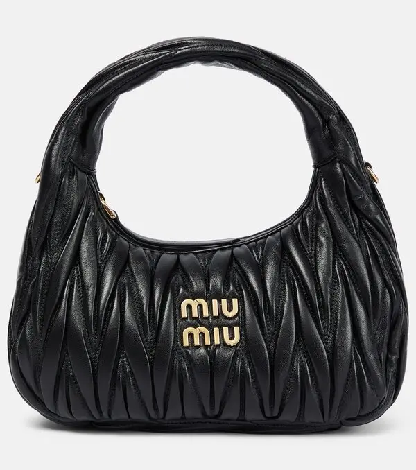 Miu Miu Miu Wander Matelassé Leather Shoulder Bag - Black