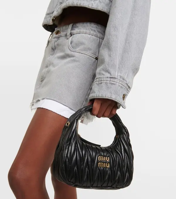 Miu Miu Miu Wander Matelassé Leather Shoulder Bag - Black