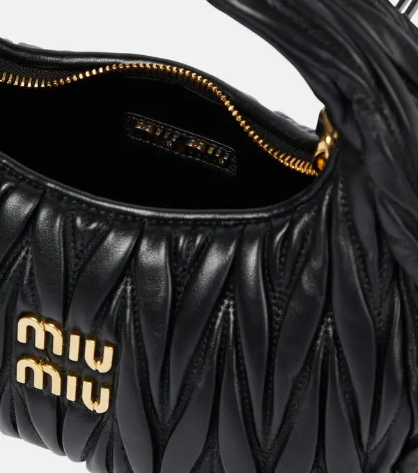 Miu Miu Miu Wander Matelassé Leather Shoulder Bag - Black