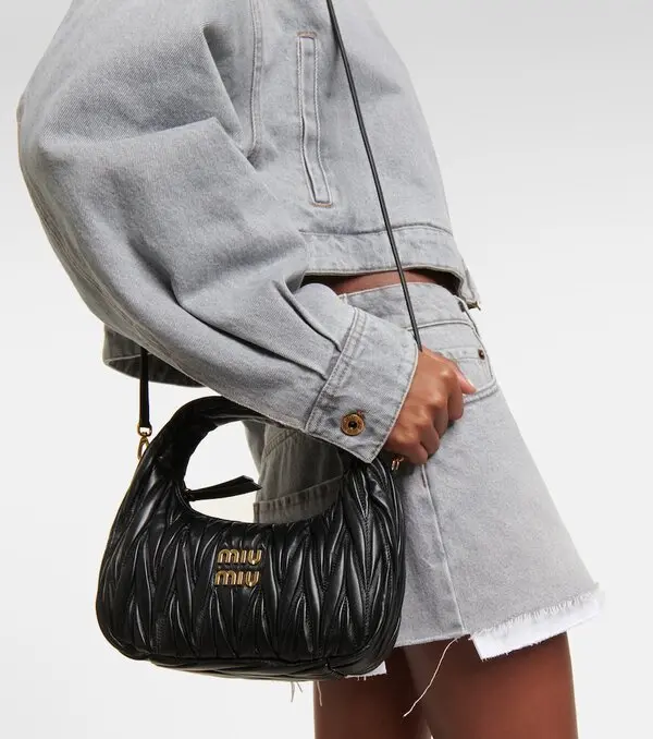 Miu Miu Miu Wander Matelassé Leather Shoulder Bag - Black