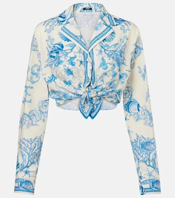 Versace Underwater Barocco Crop Top - Blue