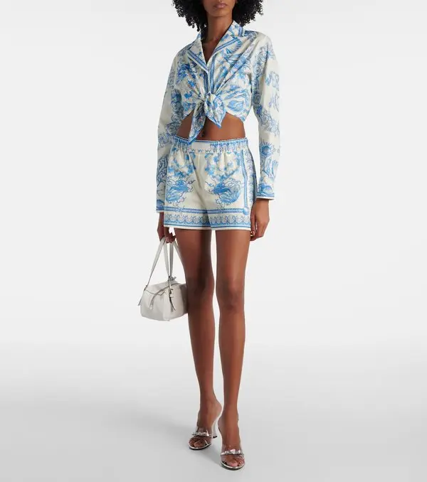 Versace Underwater Barocco Print Cotton Shirt - Blue