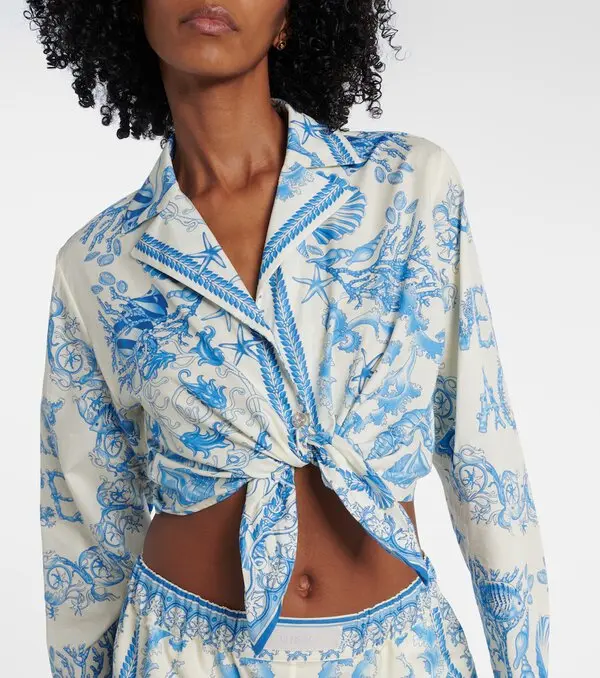 Versace Underwater Barocco Print Cotton Shirt - Blue