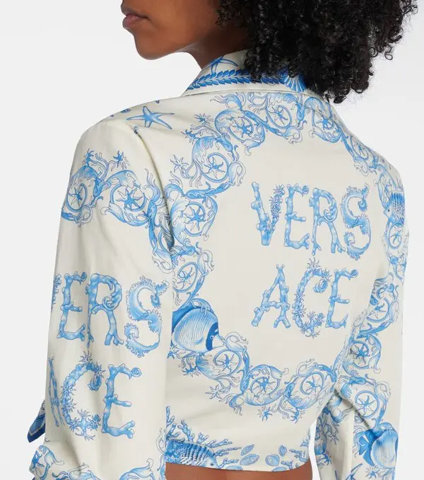 Versace Underwater Barocco Print Cotton Shirt - Blue