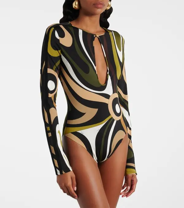 Emilio Pucci Marmo Printed Satin Bodysuit - Multicoloured