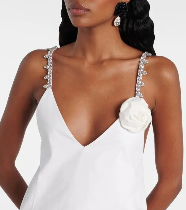 AREA Embellished Floral-appliqué Mini Dress