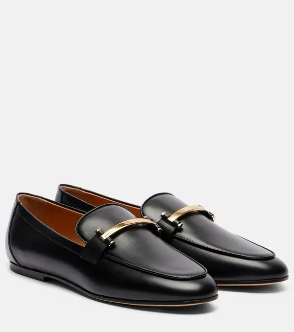 TOD'S Leather Loafers With Gold Hardware - Black