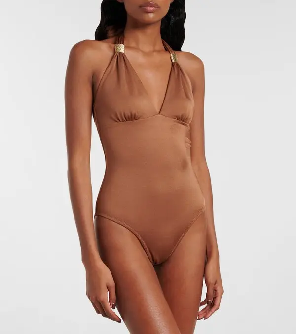 Heidi Klein Grasse Halterneck Swimsuit - Brown