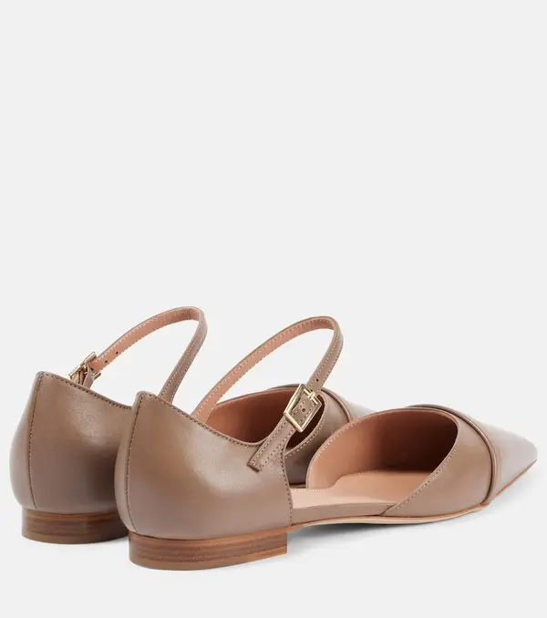 MALONE SOULIERS Leather Pointed Toe Flats With Ankle Strap - Neutrals
