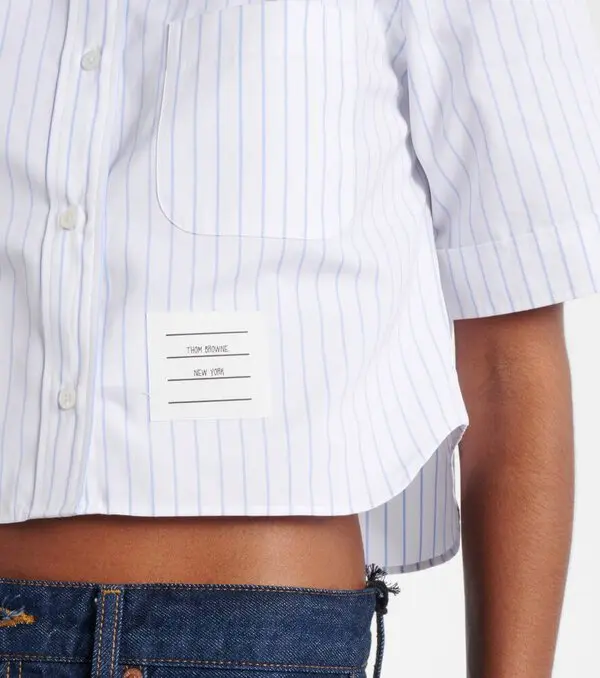 Thom Browne Pinstriped Cropped Poplin Shirt