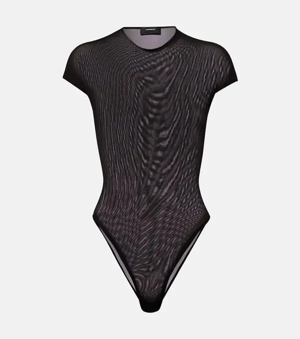 Wardrobe.NYC Sheer Technical Bodysuit - Black