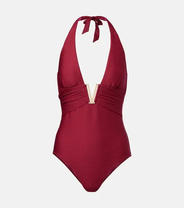 Heidi Klein Cassis Halterneck Ruched Swimsuit - Burgundy
