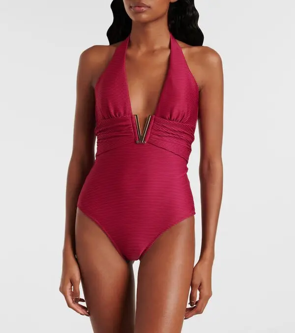 Heidi Klein Cassis Halterneck Ruched Swimsuit