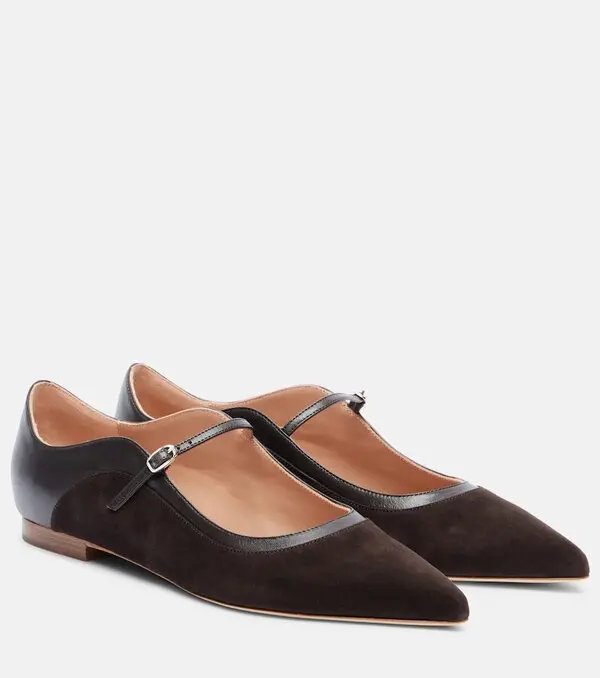 MALONE SOULIERS Corina Leather And Suede Mary Jane Flats - Brown